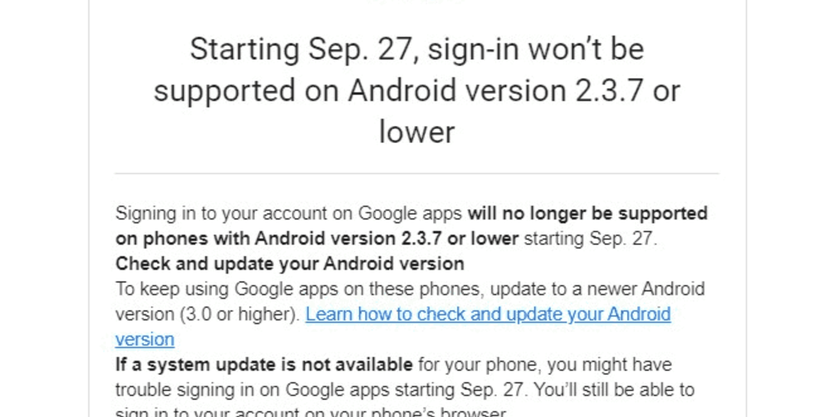 Google Is Ending Support For Devices Running Android 2.3.7 Or Lower ...